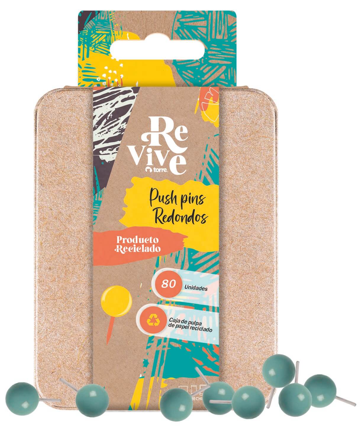 Blister Caja Cartón Push Pins Redondos 80 Unid. Revive | Torre