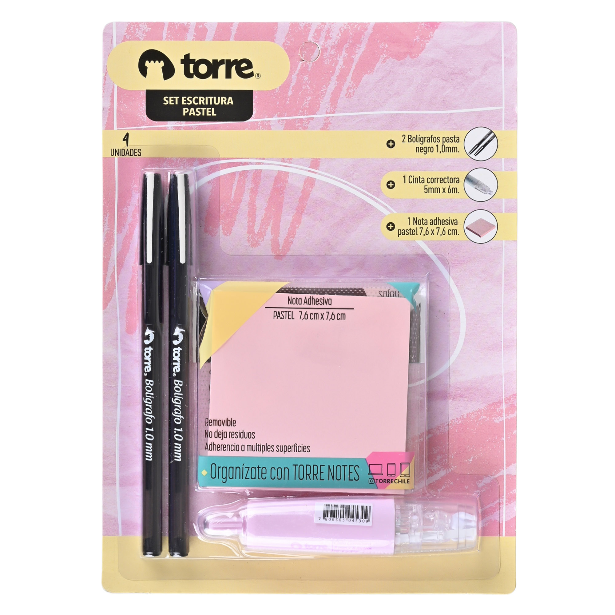 Pack Escritura + Notas Y Corrector Pastel | Torre